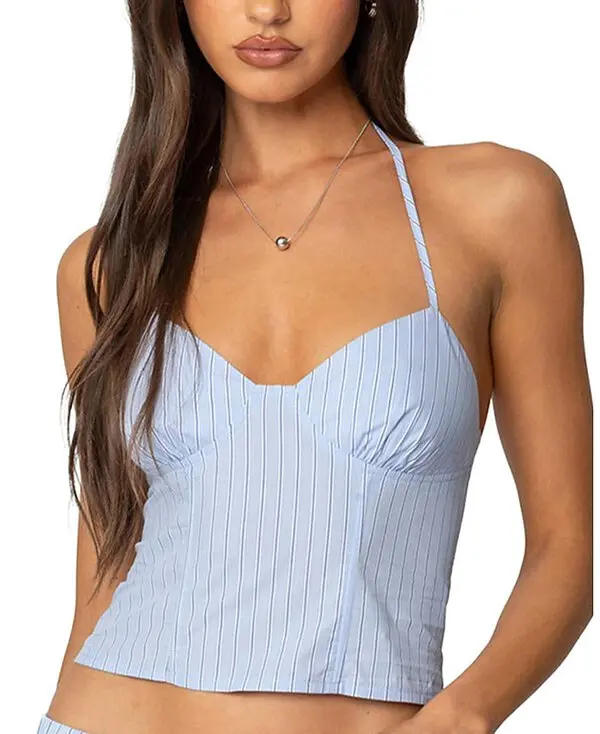 EDIKTED Janey Pinstripe Halter Top