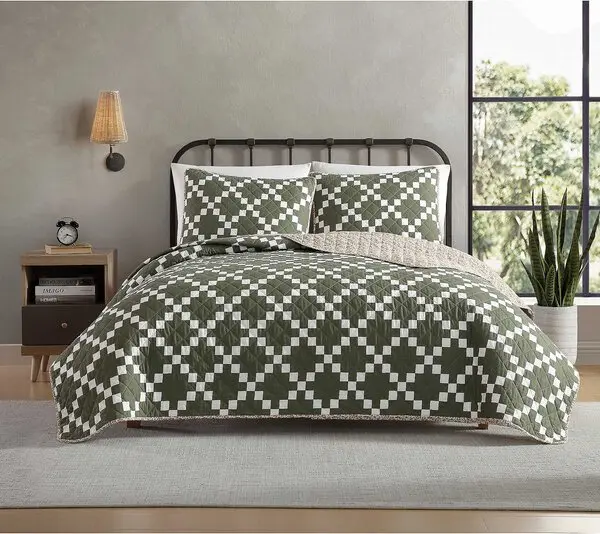 Eddie Bauer Diamond Floral Full/queen Quilt Sha M Set
