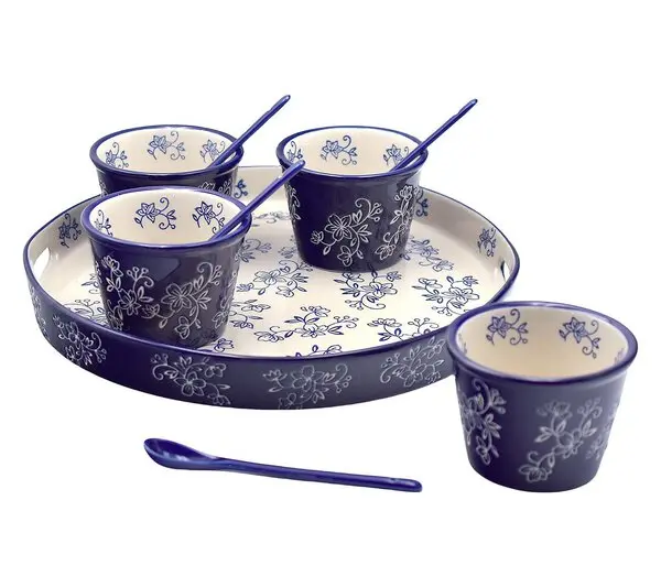 TEMP-TATIONS Floral Lace Round Stoneware Serving Set
