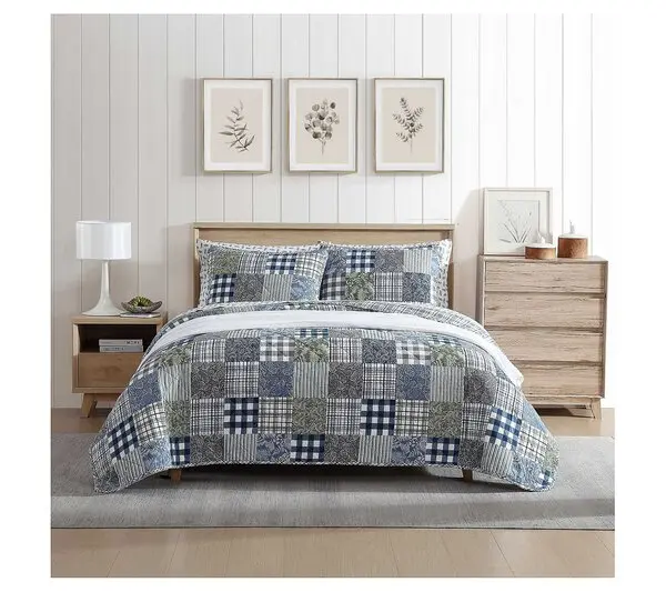 Eddie Bauer Cozy Patchwork Blue King Quilt Sham Set