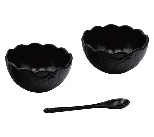 TEMP-TATIONS Carved Willow S/2 Ruffled Ramekins With Spoon