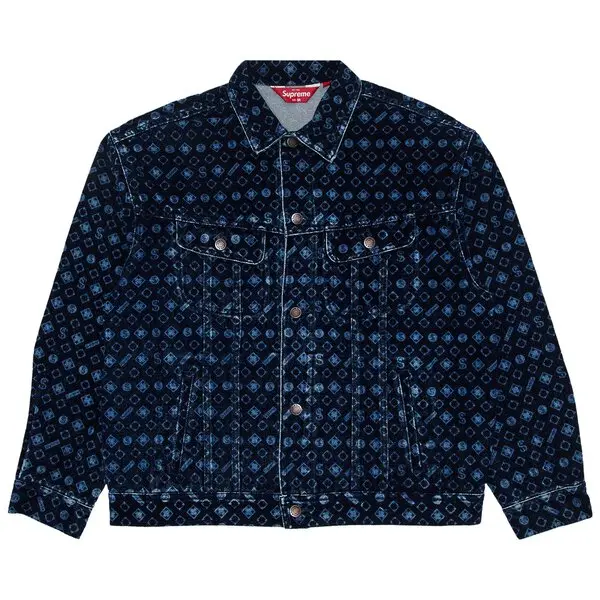 Supreme Flocked Denim Trucker Jacket - Blue
