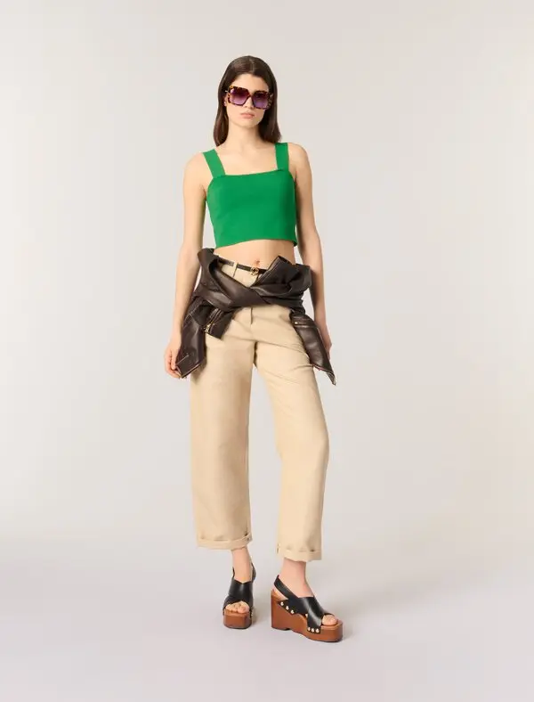 Maje Viscose Knit Crop Top - Green