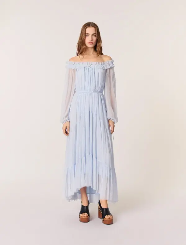 Maje Viscose Chiffon Maxi Dress - Blue Sky