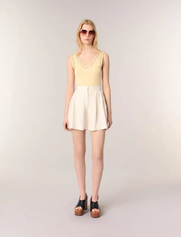 Maje Viscose Flared Shorts - Ecru