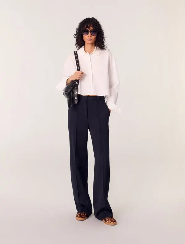 Maje Cotton Poplin Shirt With Embroidered Collar