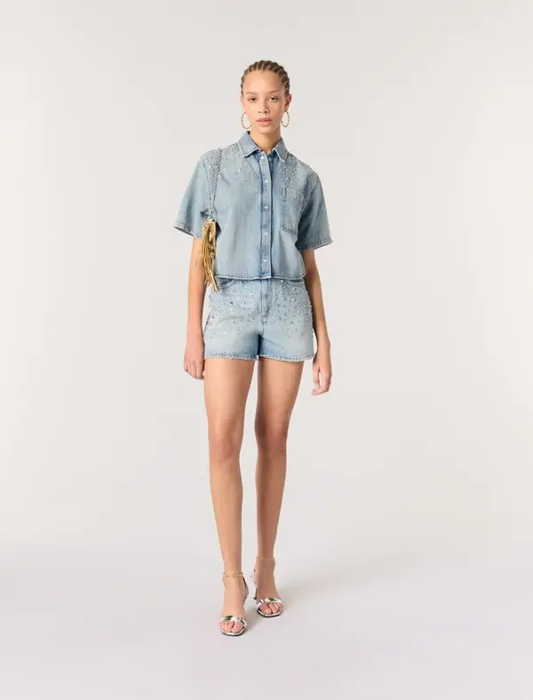 Maje Cotton Studded Denim Shirt