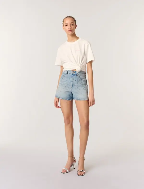 Maje Cotton Studded Denim Shorts