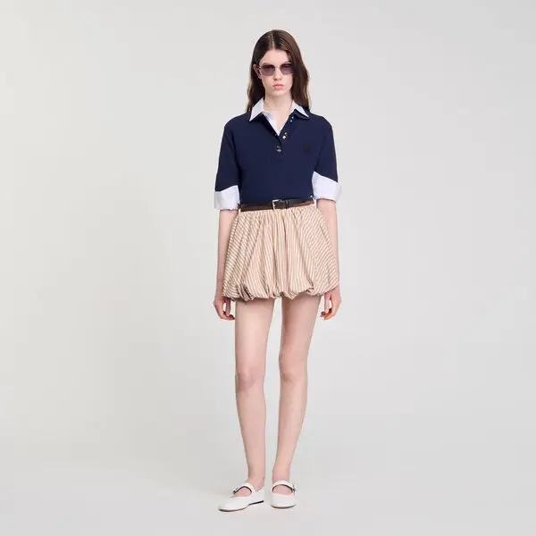 Sandro Striped Bubble Skirt - Sand / Camel