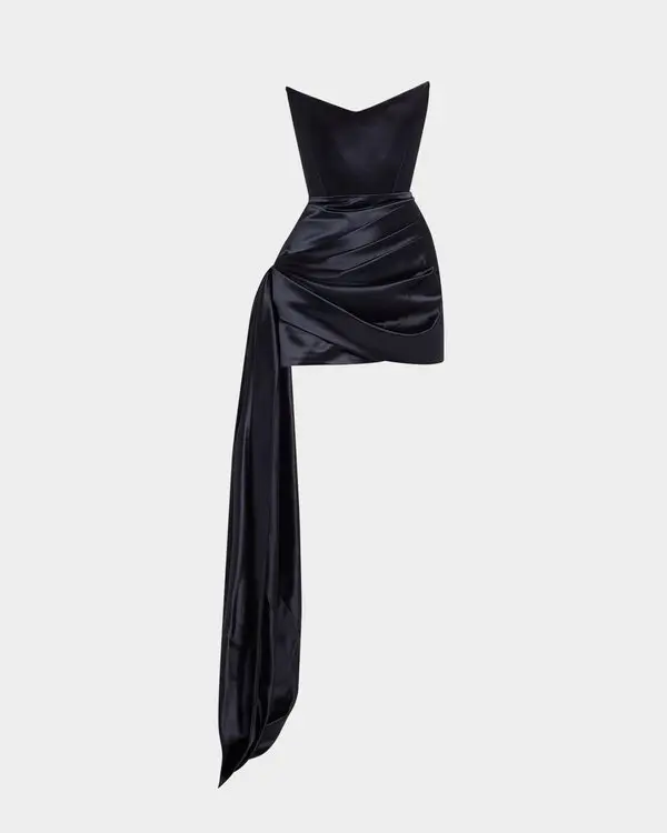 Alex Perry Strapless Corset Mini Dress With Draped Panel - Navy