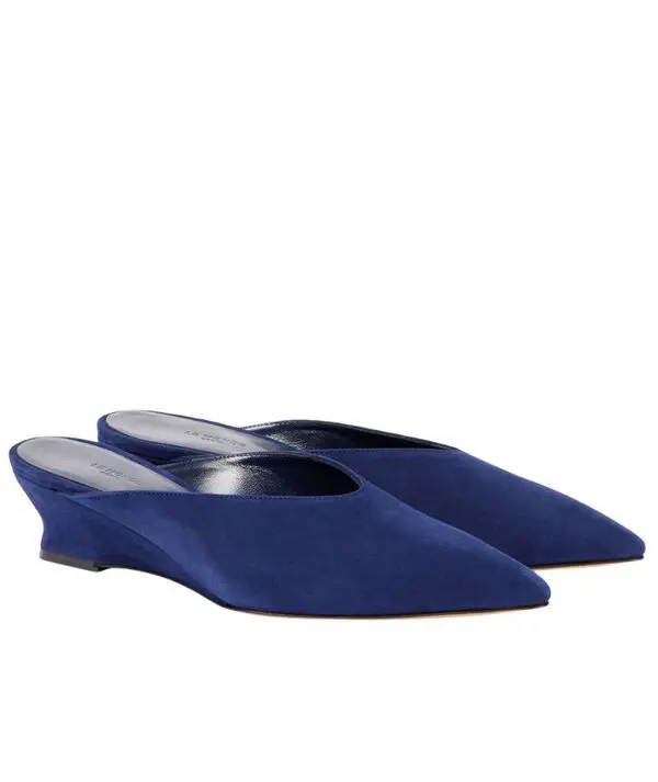 Le Monde Beryl Suede Wedge Mules - Blue
