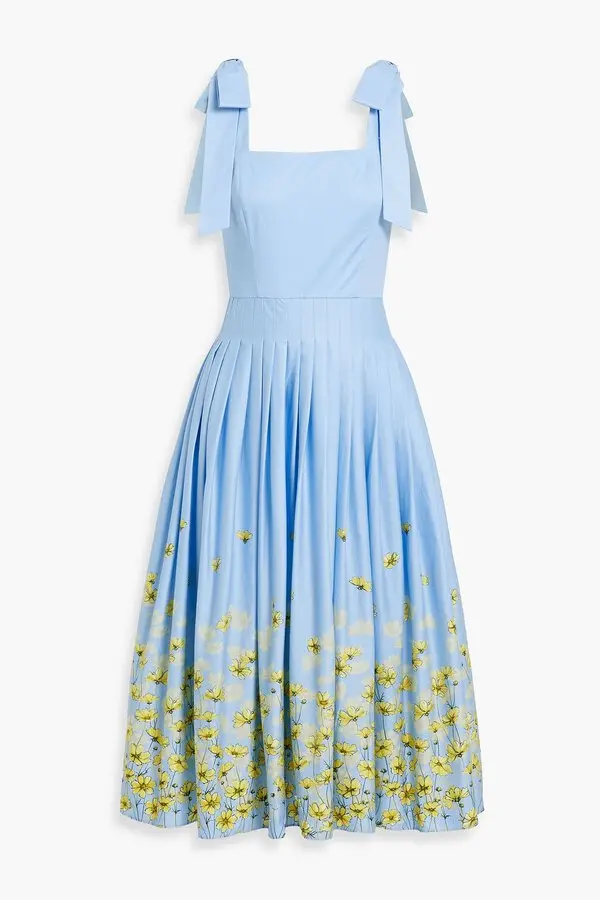 MIKAEL AGHAL Pleated Floral-print Cotton-poplin Midi Dress