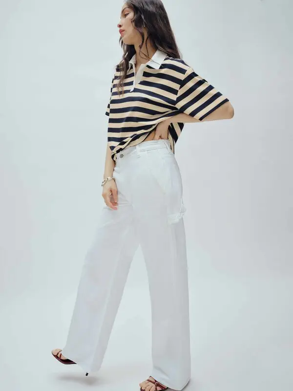 REFORMATION Diego Mid Rise Baggy Utility Jeans - Optic White