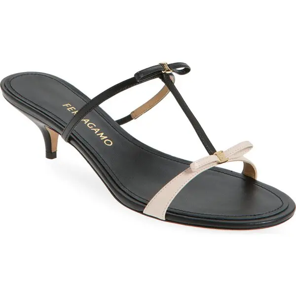 FERRAGAMO Abili Bow Kitten Heel Sandal - Ballet/ Nero