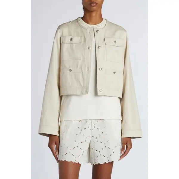 Moncler Chatel Cropped Jacket With Button Sleeves - White