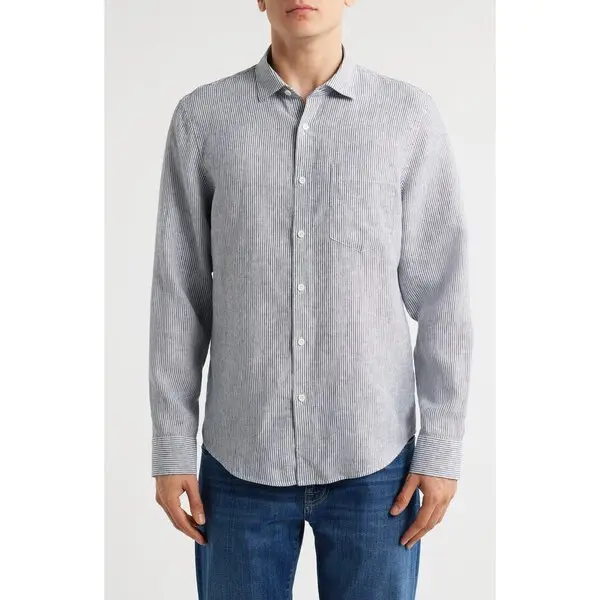 Nordstrom Stripe Long Sleeve Linen Woven Button-up Shirt