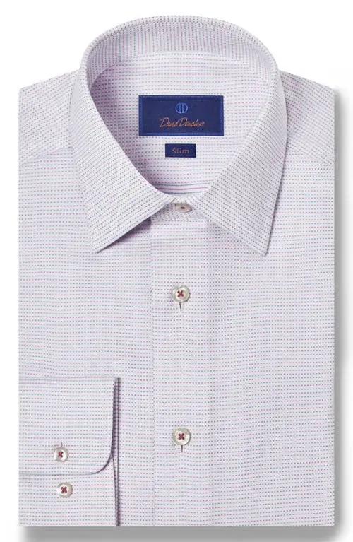 David Donahue Slim Fit Micro Dobby Dot Dress Shirt - White/ Pink