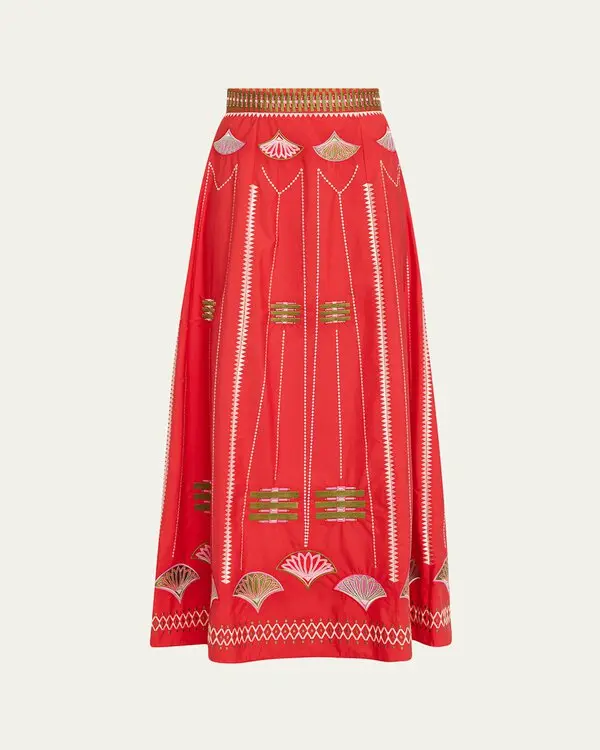 EMPORIO SIRENUSE Camille Japanese Peacock Beaded Skirt - Red