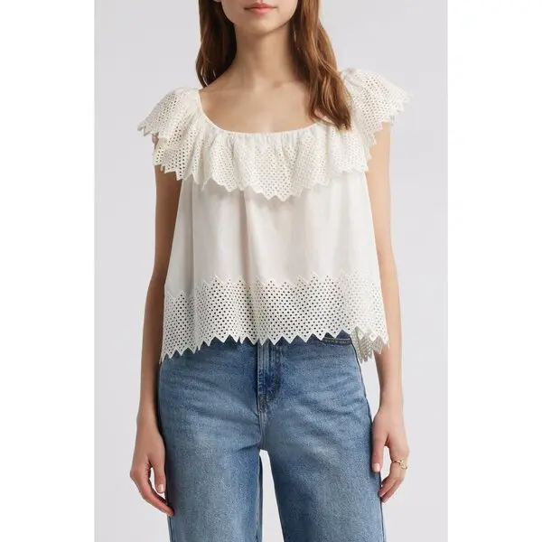The Great. The Westport Honeycomb Eyelet Cotton Voile Top