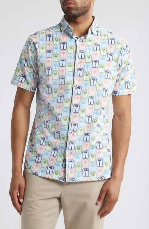 Stone Rose Boardwalk Palm Performance Short Sleeve Button-up Shirt