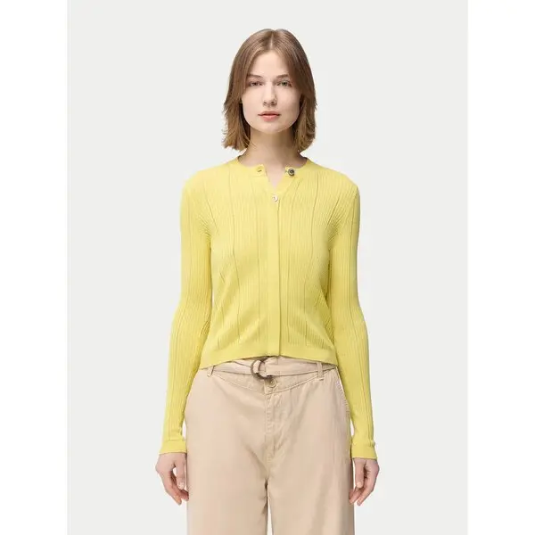 GOBI MONGOLIAN CASHMERE Hidden Button-front Cashmere Silk Cardigan - Blazzing Yellow