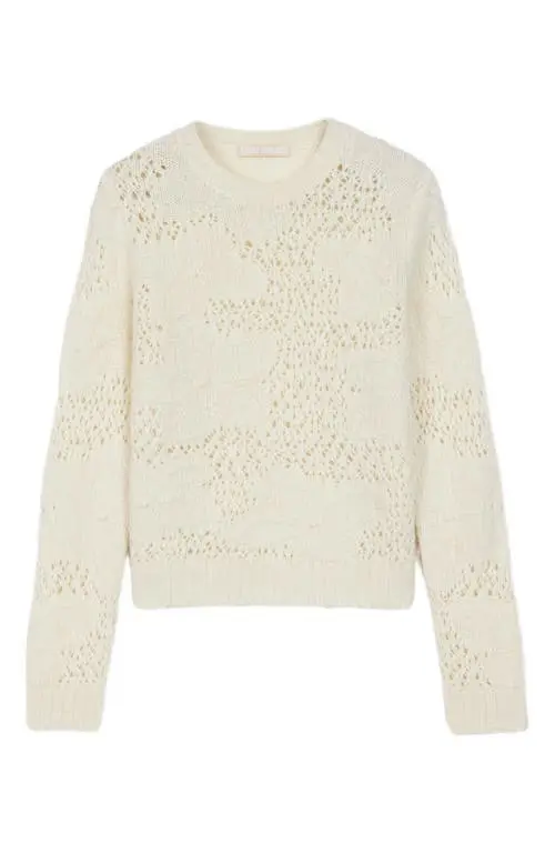 GOBI MONGOLIAN CASHMERE Floral Pattern Ajour-knit Cashmere Sweater