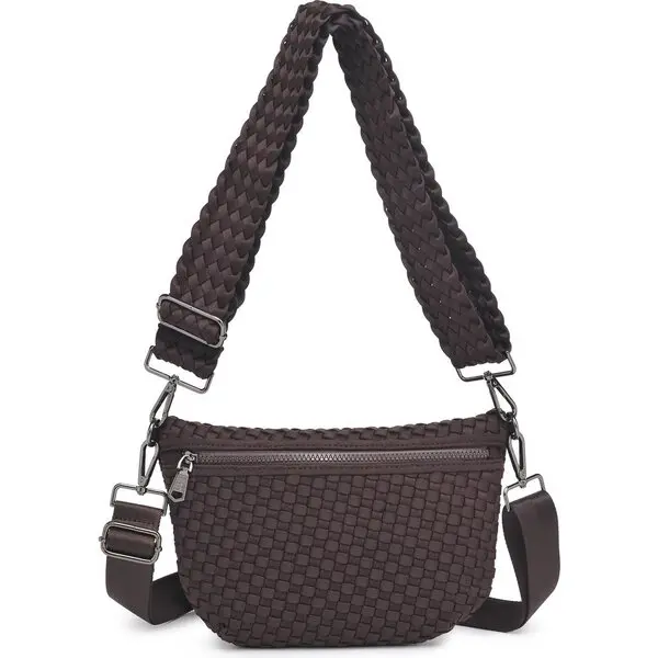 SOL AND SELENE Ethereal Woven Neoprene Crossbody Bag - Chocolate