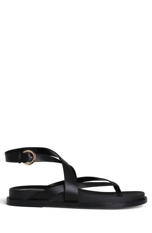 ALLEGRA JAMES Elise Leather Flat Sandal - Black