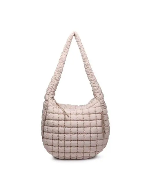 SOL AND SELENE Revive Puffy Quilted Nylon Hobo Bag - Cream