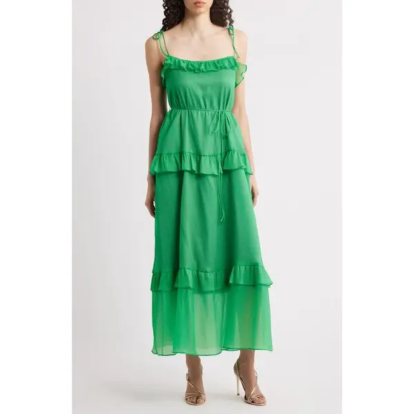 Julia Jordan Tie-strap Tiered Midi Dress - Green