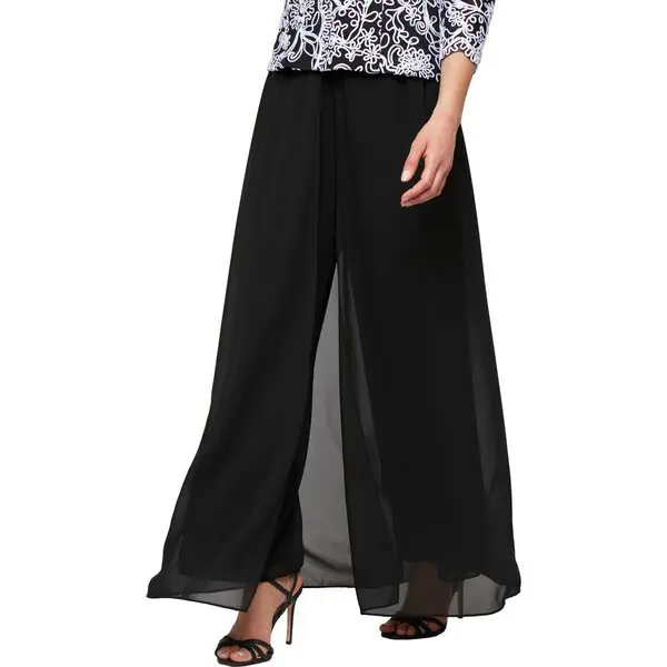 Alex Evenings Wide Leg Pants With Mesh Overlay