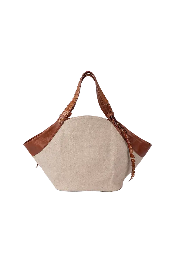 NORTON AND HODGES Mont Rochelle Tote With Crocodile Tail Accent - Natural