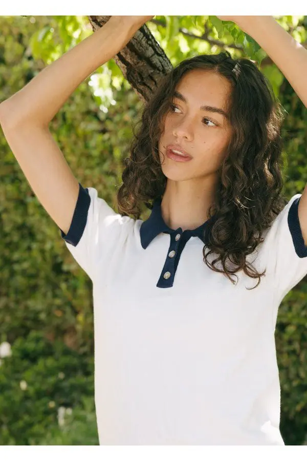 ELLSWORTH + IVEY Grace Flat Knit Polo - Stripe