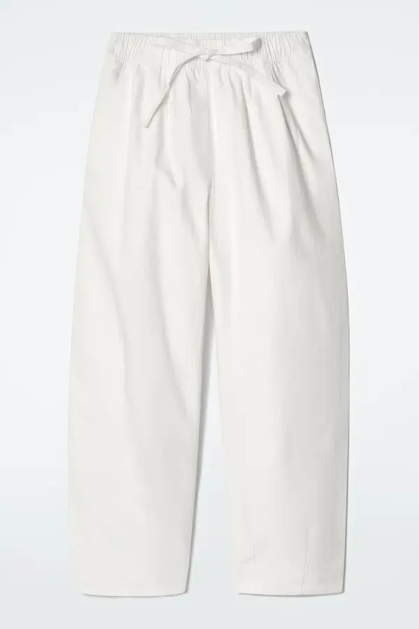 Cos Cotton Tapered Drawstring Trousers - White