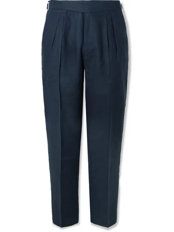 Mr P. Steve Tapered Pleated Trousers - Blue