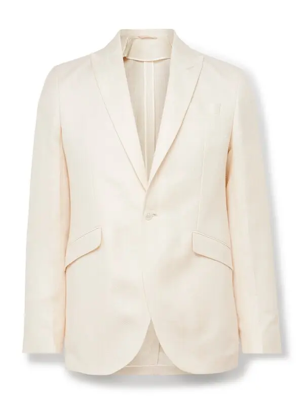 FAVOURBROOK Slim-fit Herringbone Linen And Silk-blend Suit Jacket - Neutrals