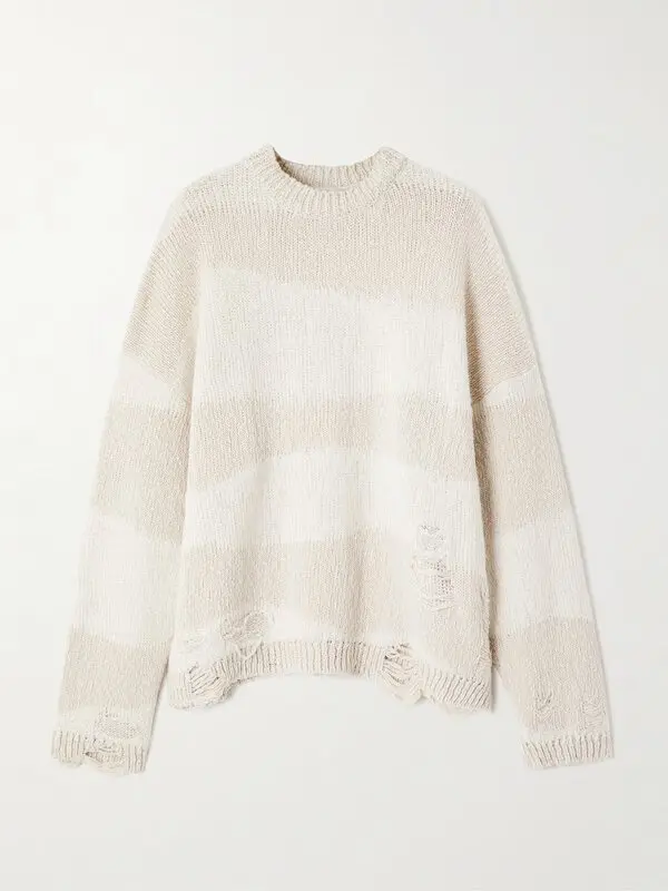 Our Legacy Popover Distressed Striped Sweater - White