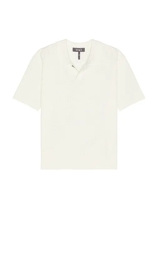 WAO Relaxed Open Knit Polo In Cream - Ivory