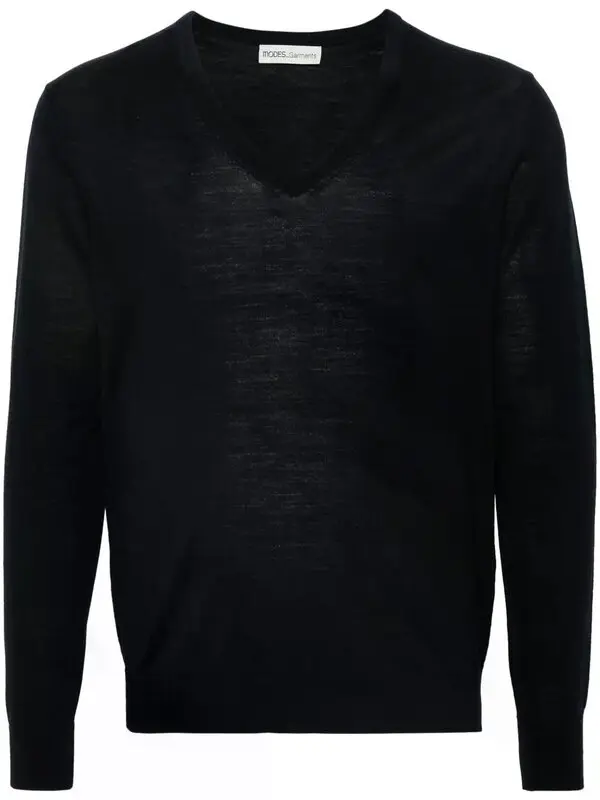 MODES GARMENTS V-neck Merino Wool Jumper - Blue