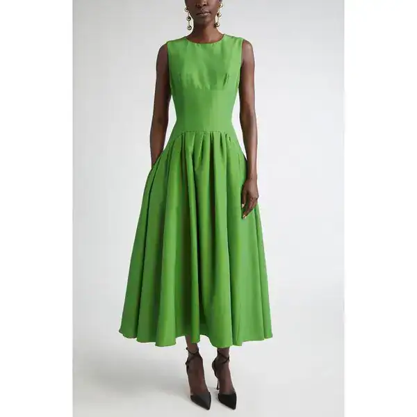 Carolina Herrera Bateau Neck Faille Dress In Lawn Green - 60% Off |  Editorialist