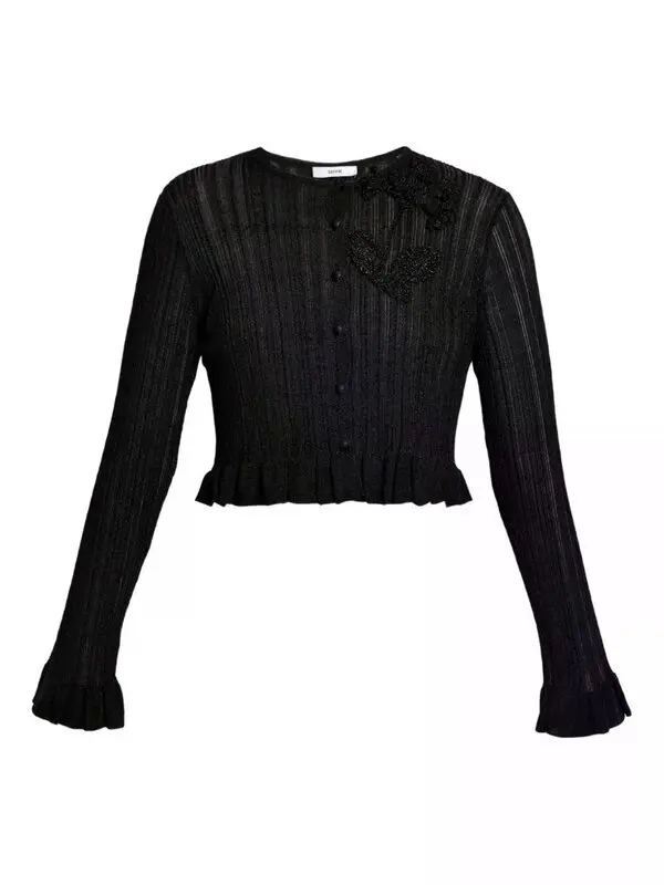 Erdem Ruffle-detail Cropped Cardigan - Black
