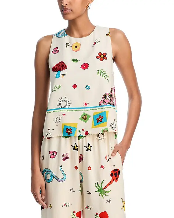 Aqua Border Mixed Print Sleeveless Tank Top