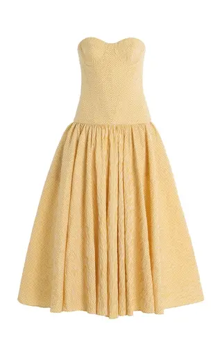 Alexis Summers Striped Corseted Midi Dress - Yellow