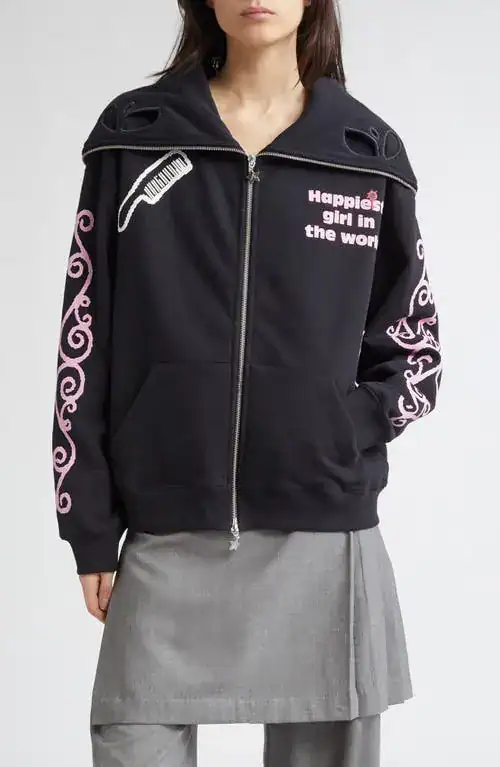 Ashley Williams Happy Manga Butterfly Graphic Cotton Blend Hoodie