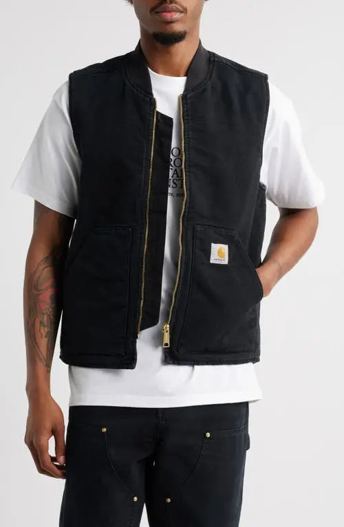 Carhartt Work In Progress Classic Organic Cotton Canvas Vest - Black (stone Canvas)