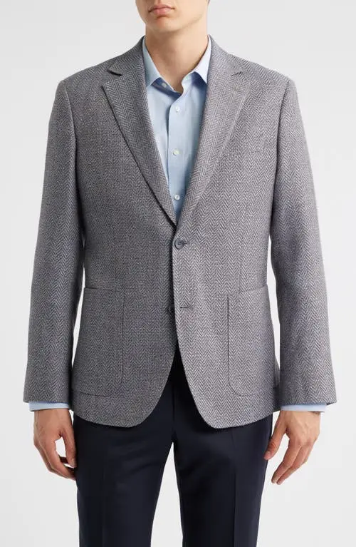 Nordstrom Henrik Trim Fit Italian Wool And Linen Blend Jacket - Blue Satori Herring Textr