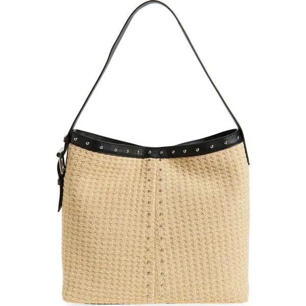 Alexander McQueen T-bar Studded Raffia & Leather Shoulder Bag