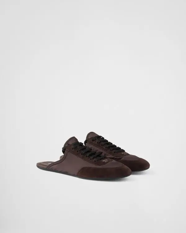Prada Collapse Re-nylon And Suede Mules - Coffee