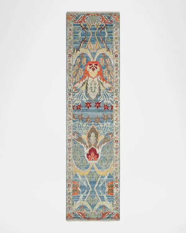 HAVEN & LOOM Kensington Hand-knotted Runner, 3' X 10 - Slate Blue & Brick