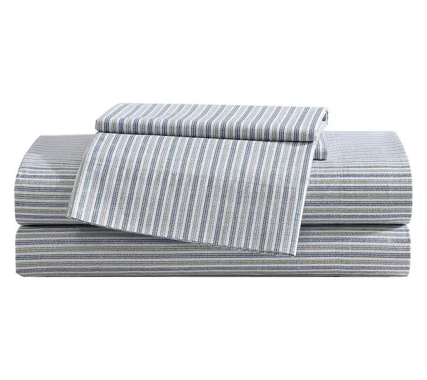 Eddie Bauer Ticking Stripe Navy Blue-green Quee N Sheet Set